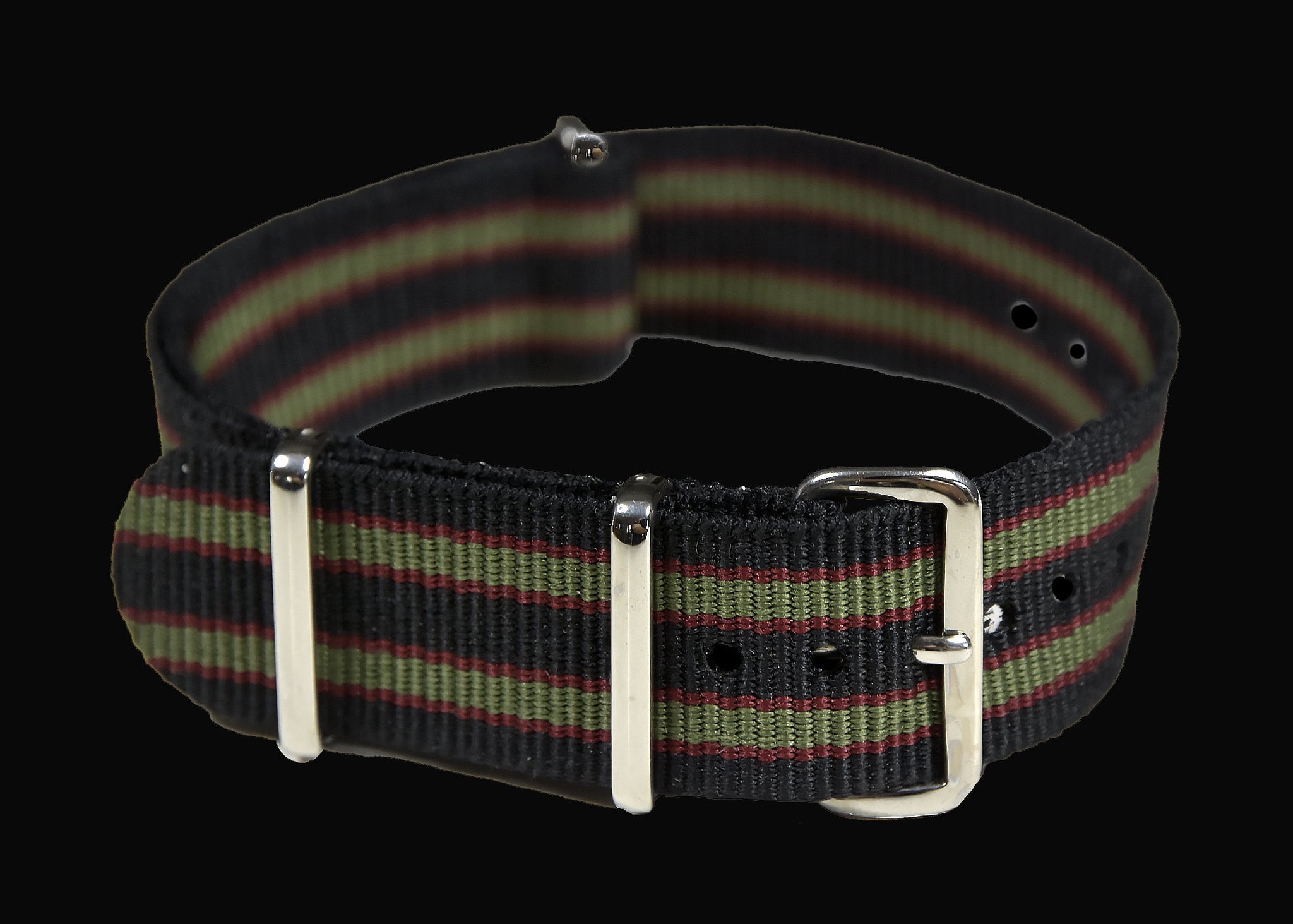 The Original 1964 007 Bond Strap! 18mm Black, Maroon and Olive Drab NA